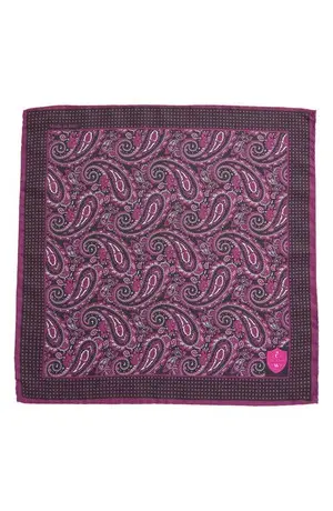 CLIFTON WILSON Paisley Silk Pocket Square - Fuschia