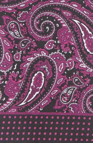 CLIFTON WILSON Paisley Silk Pocket Square - Fuschia