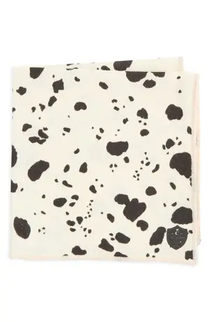 CLIFTON WILSON Cow Print Linen Pocket Square White