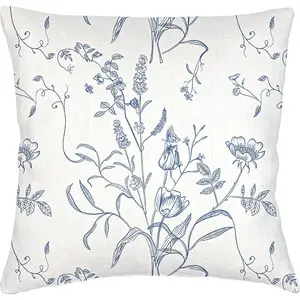 Anaya English Garden Linen Pillow With Down Alternative Insert - Blue