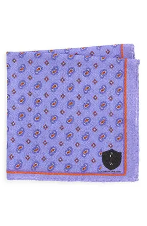 CLIFTON WILSON Paisley Wool Pocket Square Periwinkle