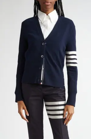 Thom Browne Classic 4-bar Virgin Wool V-neck Cardigan
