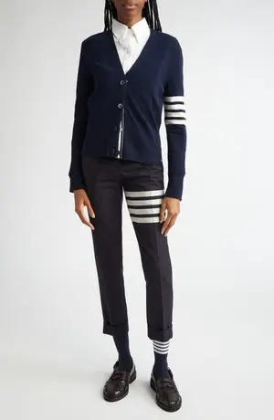 Thom Browne Classic 4-bar Virgin Wool V-neck Cardigan