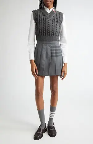 Thom Browne Cable Knit Virgin Wool Sweater Vest - Medium Grey