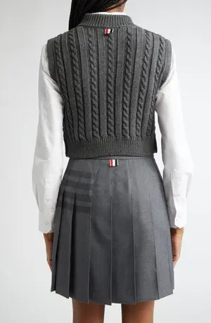 Thom Browne Cable Knit Virgin Wool Sweater Vest - Medium Grey