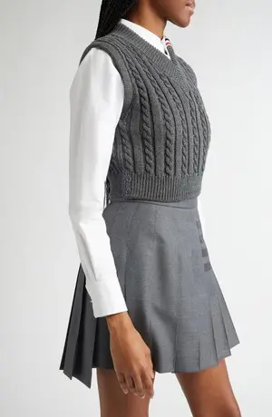 Thom Browne Cable Knit Virgin Wool Sweater Vest - Medium Grey