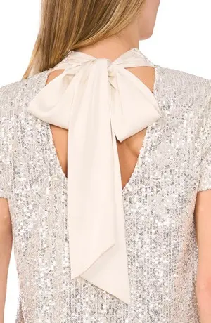 CECE DUPRAZ Sequin Mock Neck Top - Champagne