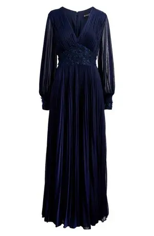 Betsy & Adam Sequin Waist Long Sleeve Gown In Navy - 70% Off | Editorialist