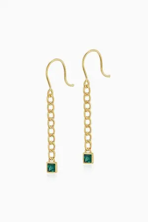 ORADINA 14k Gold Curb Drop Earrings - Gold - Green Zirconia