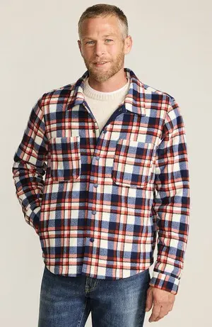 LANDS' END Anyweather Fleece Shirt Jacket - Navy/bourbon Plaid