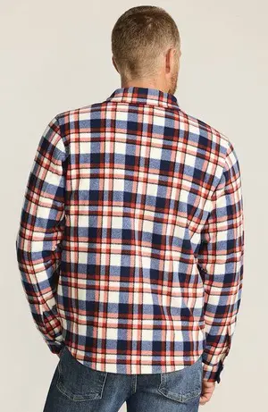 LANDS' END Anyweather Fleece Shirt Jacket - Navy/bourbon Plaid