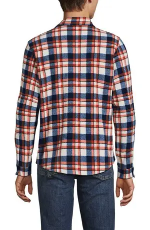 LANDS' END Anyweather Fleece Shirt Jacket - Navy/bourbon Plaid