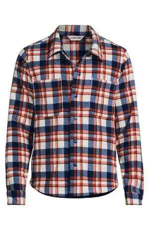 LANDS' END Anyweather Fleece Shirt Jacket - Navy/bourbon Plaid