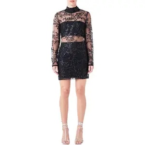 Endless Rose Long Sleeve Sequin Minidress - Black