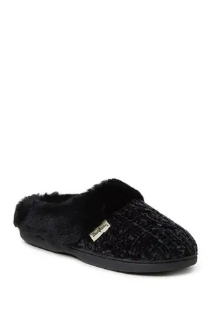 DEARFOAMS Claire Cable Knit Chenille Clog Slipper - Black