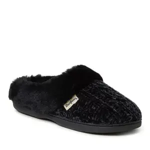 DEARFOAMS Claire Cable Knit Chenille Clog Slipper Black