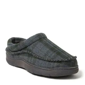 DEARFOAMS Thompson Plaid Moccasin Toe Clog Slipper - Blue