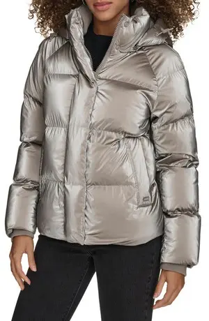 LEVI'S Hooded Quilted Puffer Jacket - Silver