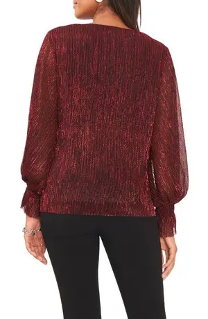 Vince Camuto Smocked Cuff Metallic Top - Red