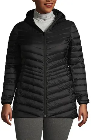 LANDS' END Wanderweight Packable Down Long Jacket - Black
