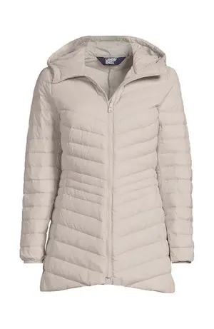 LANDS' END Wanderweight Packable Down Long Jacket - Dusk Gray