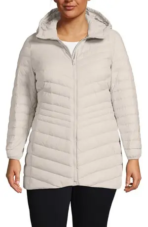 LANDS' END Wanderweight Packable Down Long Jacket - Dusk Gray