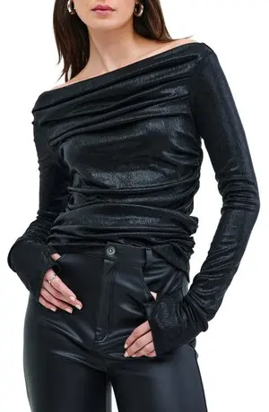 MARCELLA Cooper Metallic Off-the-shoulder Top - Onyx
