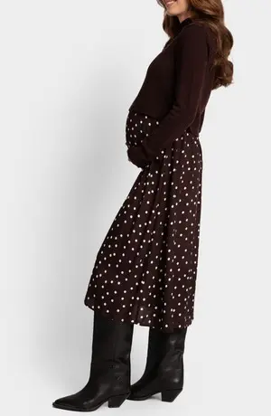 Seraphine Polka Dot Midi Dress & Sweater Maternity/nursing Set
