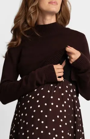 Seraphine Polka Dot Midi Dress & Sweater Maternity/nursing Set
