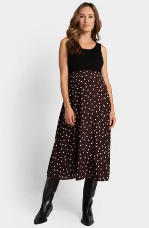 Seraphine Polka Dot Midi Dress & Sweater Maternity/Nursing Set In Brown -  33% Off | Editorialist
