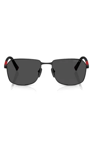 Prada Prada Linea Rossa 57mm Rectangular Sunglasses Matte Black