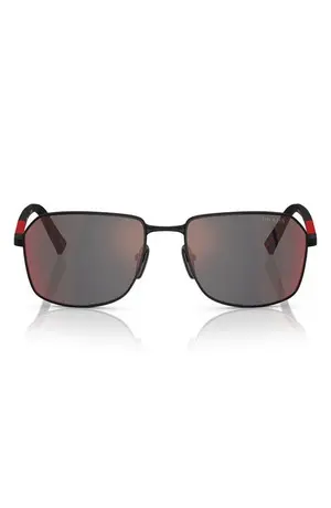 Prada 57mm Rectangular Sunglasses - Rubber Black
