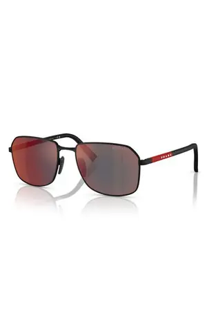 Prada 57mm Rectangular Sunglasses - Rubber Black