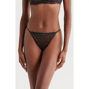 SAVAGE X FENTY Sparkle Prep String Bikini Panties - Black Caviar Sparkle Prep Lace