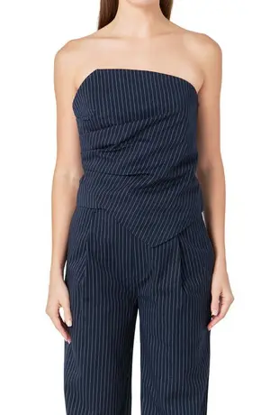 Endless Rose Stripe Asymmetric Neck Strapless Top