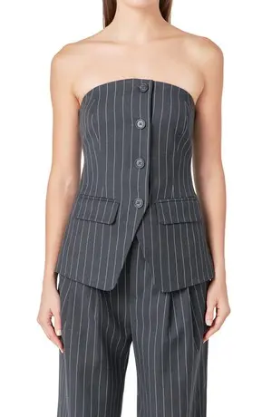 Endless Rose Pinstripe Strapless Top - Charcoal
