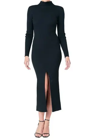 Endless Rose Mock Neck Ribbed Midi Dress