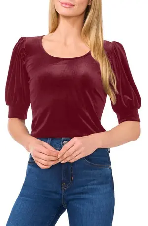 CECE DUPRAZ Puff Sleeve Velvet Top - Majesticwine