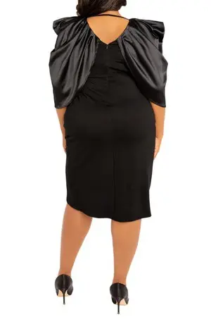 BUXOM COUTURE Satin Drape Sleeve Sheath Dress