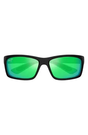 Maui Jim Kanaio Coast 61mm Polarized Rectangular Sunglasses - Black/ Maui Green