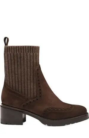 Santoni Suede Low-heel Ankle Boots With Ribbed Shaft - Brown