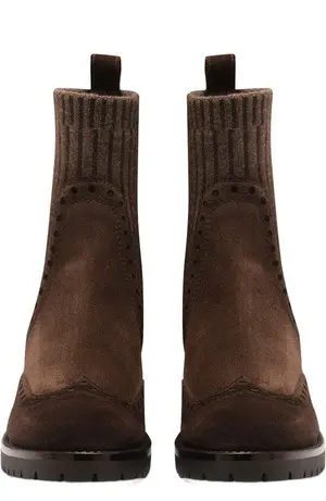 Santoni Suede Low-heel Ankle Boots With Ribbed Shaft - Brown