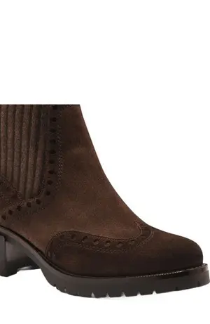 Santoni Suede Low-heel Ankle Boots With Ribbed Shaft - Brown