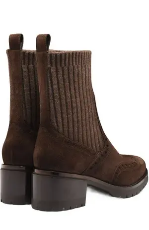 Santoni Suede Low-heel Ankle Boots With Ribbed Shaft - Brown