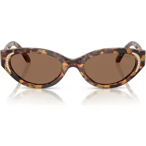 SWAROVSKI 53mm Round Frame Sunglasses - Brown Havana