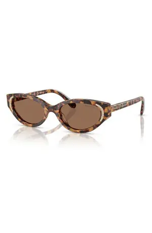 SWAROVSKI 53mm Round Frame Sunglasses - Brown Havana
