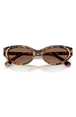 SWAROVSKI 53mm Round Frame Sunglasses - Brown Havana