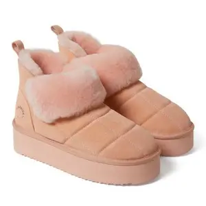 DEARFOAMS Fireside Bayswater Shearling Platform Booties - Peach Dust