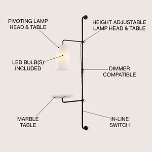 JONATHAN Y Andre 1-light Contemporary Industrial Iron Plug-in With Adjustable White Marble Table Led Sconce