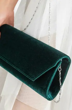 FOREVER & ALWAYS SHOES Forever & Always Scarlett Evening Clutch - Emerald Green Velvet